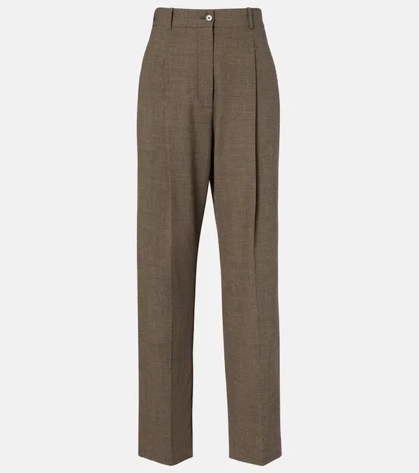 THE ROW Gianni Wool Straight Leg Trousers - Beige