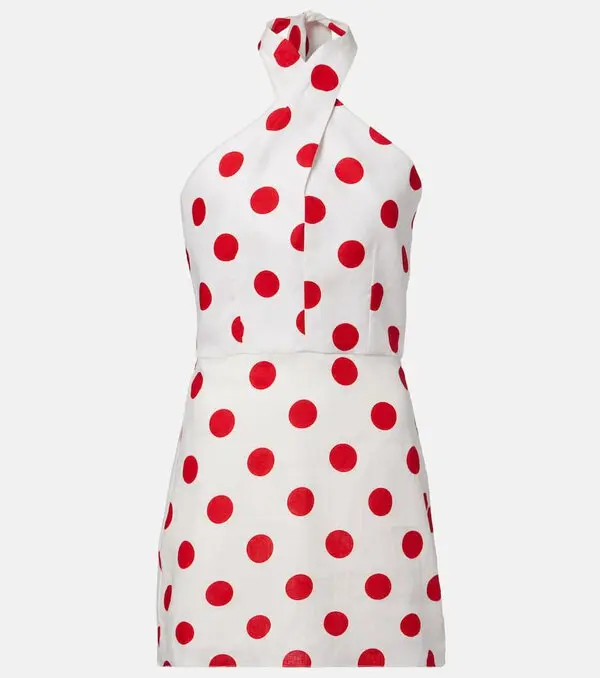 CALA DE LA CRUZ Veneta Polka-dot Halterneck Linen Minidress - White