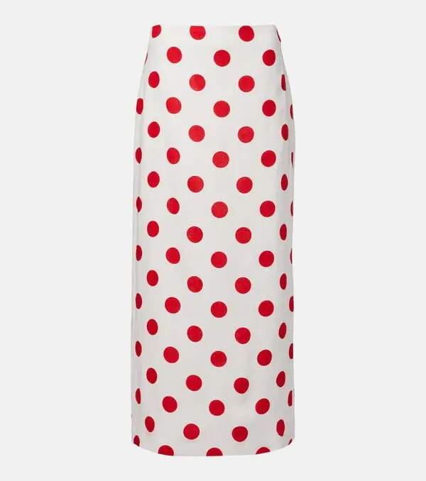 CALA DE LA CRUZ Bruna Polka-dot Linen Maxi Skirt - White
