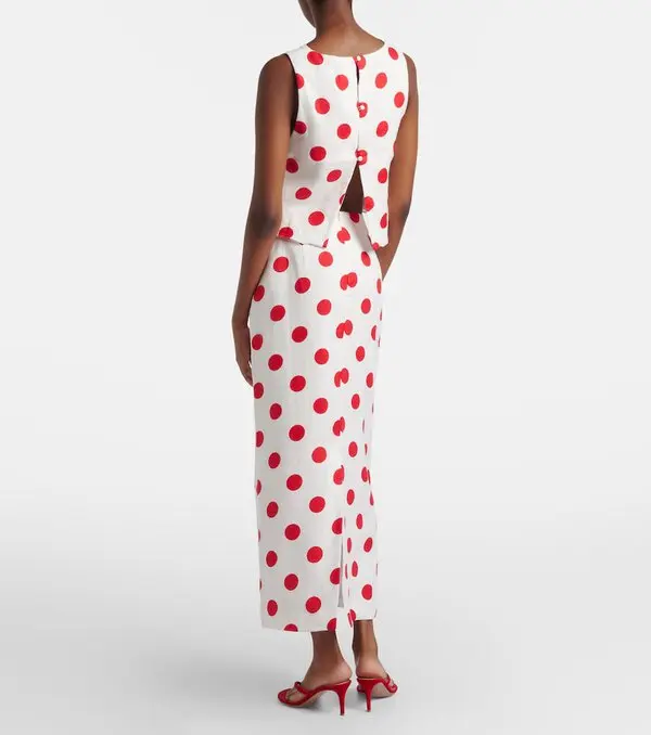 CALA DE LA CRUZ Bruna Polka-dot Linen Maxi Skirt - White