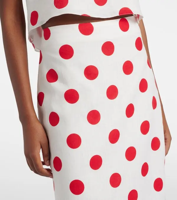 CALA DE LA CRUZ Bruna Polka-dot Linen Maxi Skirt - White