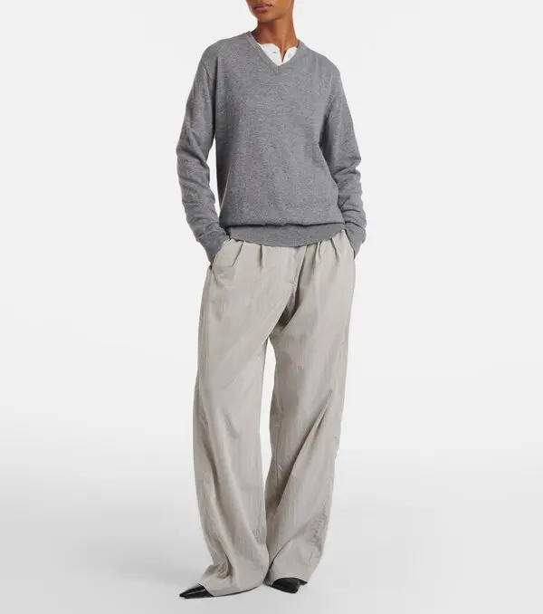 THE ROW Pleated Wide-leg Silk-blend Pants - Grey