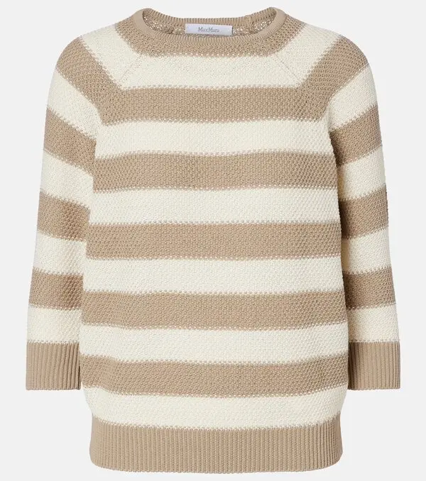 Max Mara Ellisse Striped Cotton Sweater - Beige