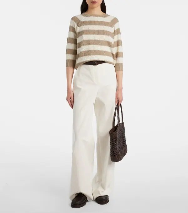 Max Mara Ellisse Striped Cotton Sweater - Beige