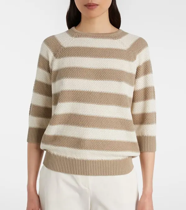 Max Mara Ellisse Striped Cotton Sweater - Beige