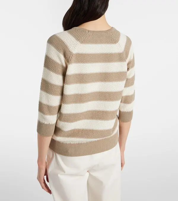 Max Mara Ellisse Striped Cotton Sweater - Beige