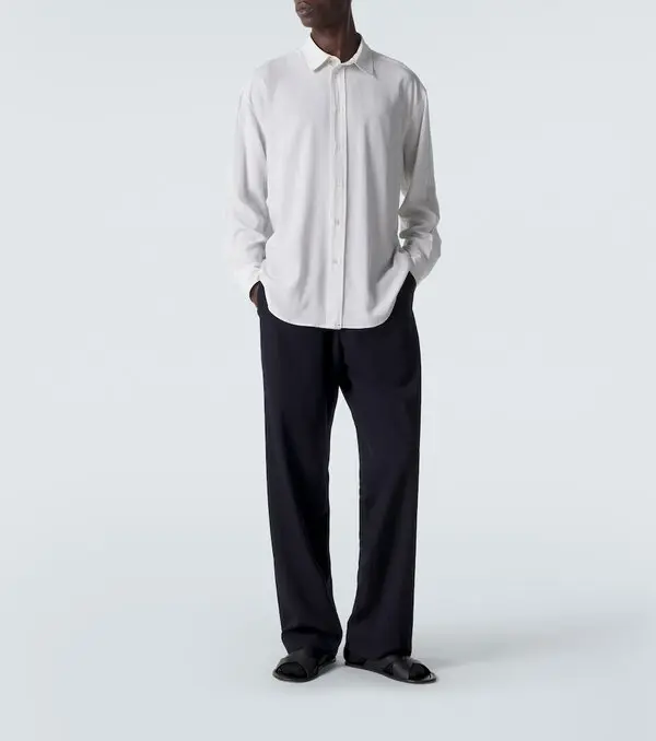 THE ROW Granada Pinstripe Silk Poplin Shirt - White