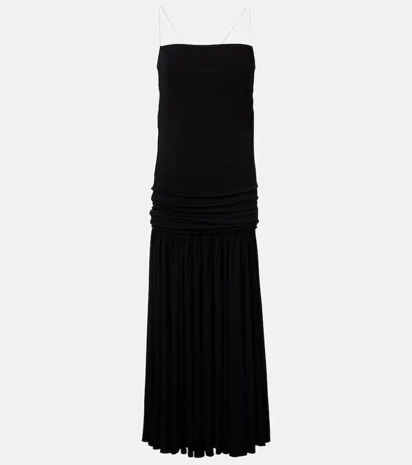 Jacquemus Abiha Gathered Jersey Midi Dress - Black