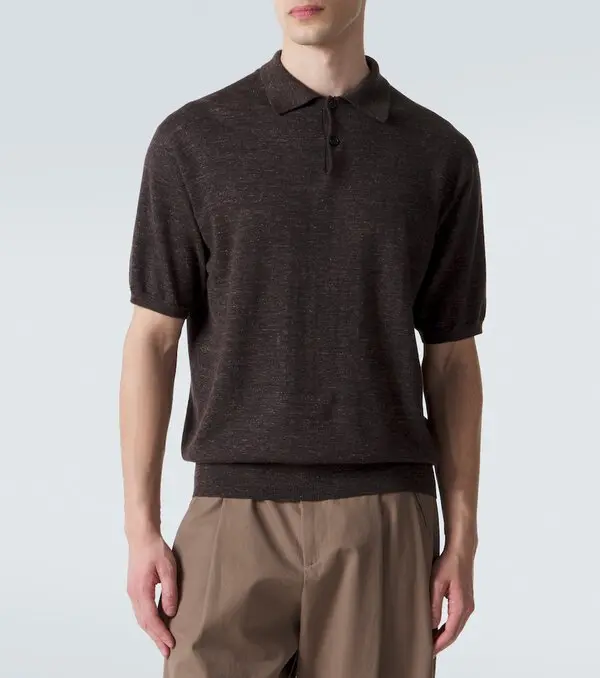 THE ROW Borges Cashmere, Silk, And Linen Polo Shirt - Brown