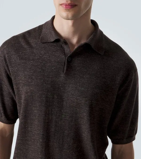 THE ROW Borges Cashmere, Silk, And Linen Polo Shirt - Brown