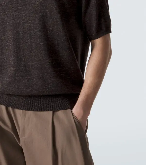 THE ROW Borges Cashmere, Silk, And Linen Polo Shirt - Brown