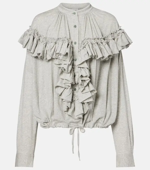 Dries Van Noten Ruffled Cotton Jersey Blouse - Grey