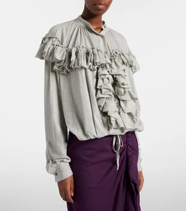 Dries Van Noten Ruffled Cotton Jersey Blouse - Grey