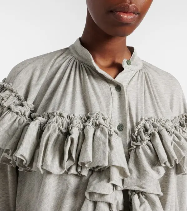 Dries Van Noten Ruffled Cotton Jersey Blouse - Grey