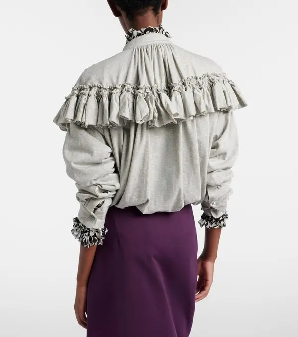 Dries Van Noten Ruffled Cotton Jersey Blouse - Grey
