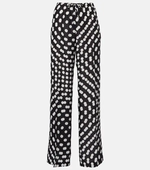 Dries Van Noten Polka-dot Silk Wide-leg Pants - Black