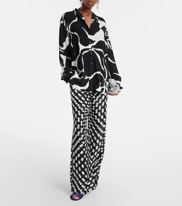 Dries Van Noten Polka-dot Silk Wide-leg Pants - Black