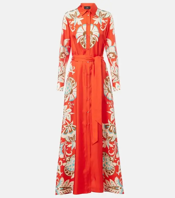 Etro Printed Silk Shirt Dress - Red