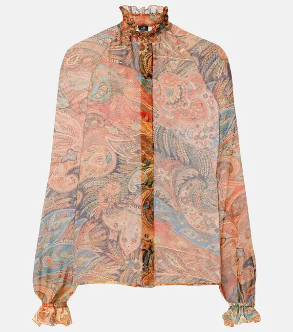 Etro Printed Ruffled Silk Shirt