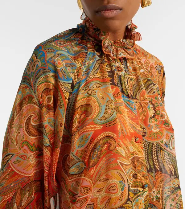 Etro Printed Ruffled Silk Shirt