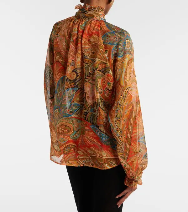Etro Printed Ruffled Silk Shirt