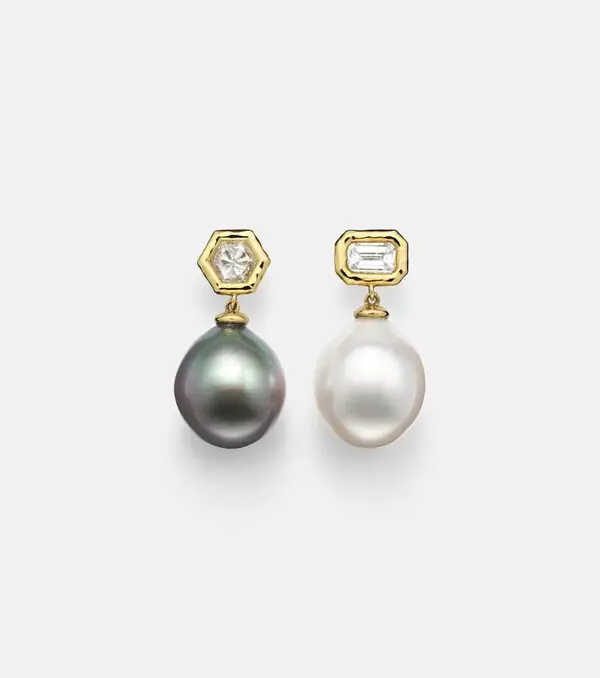OCTAVIA ELIZABETH 18kt Yellow Diamond And Pearl Drop Earrings - Gold