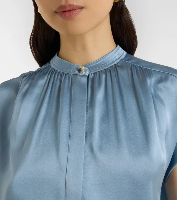 Vince Gathered Silk Satin Blouse