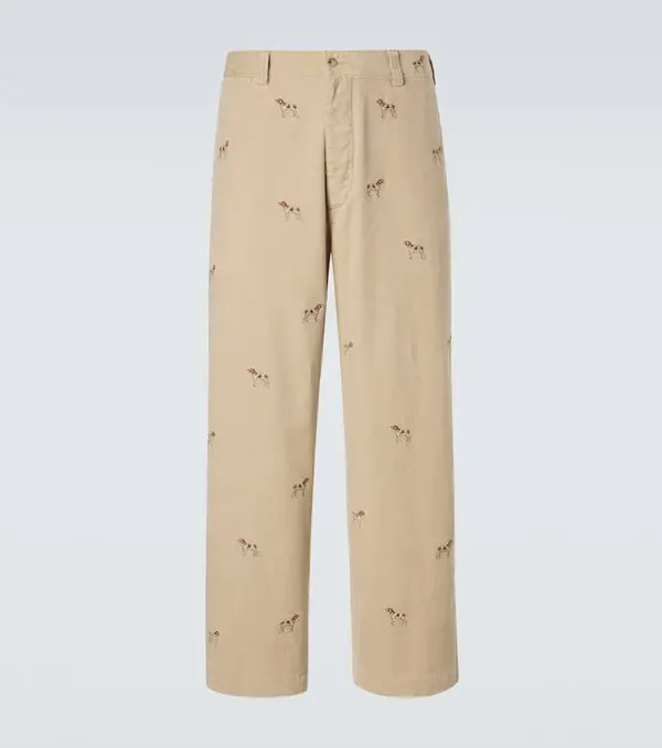 Polo Ralph Lauren Embroidered Cotton Corduroy Straight Pants - Beige