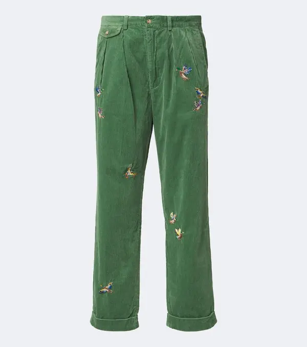 Polo Ralph Lauren Embroidered Cotton Corduroy Straight Pants - Green