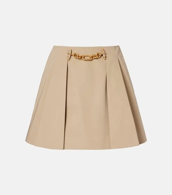Balmain Pleated Cotton Gabardine Miniskirt - Beige