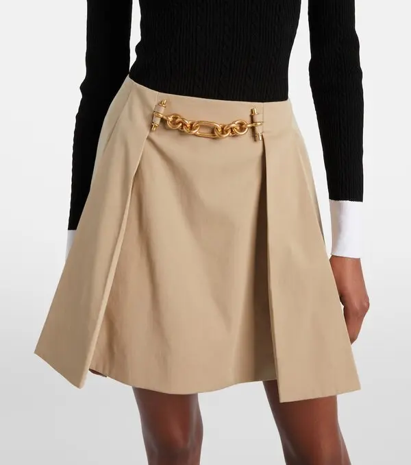 Balmain Pleated Cotton Gabardine Miniskirt - Beige