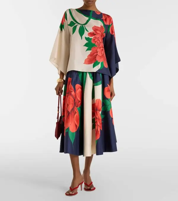 La DoubleJ Square Floral Silk Twill Top