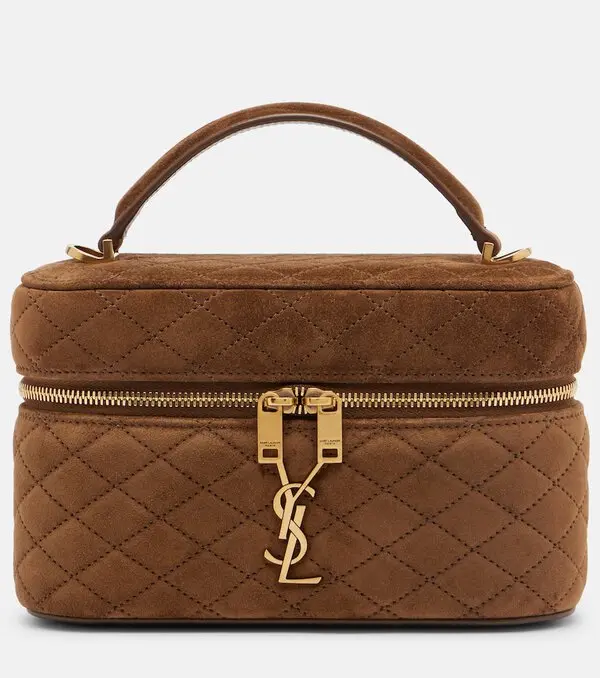 Saint Laurent Gaby Mini Quilted Suede Vanity Bag - Brown