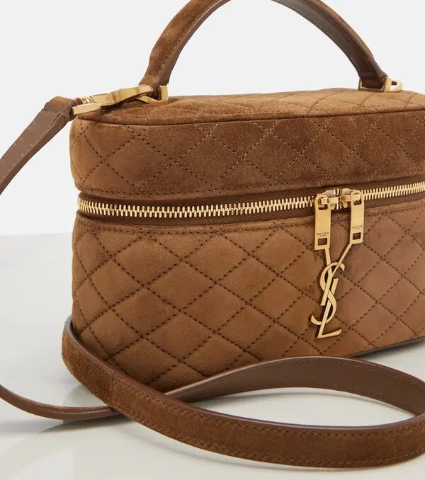Saint Laurent Gaby Mini Quilted Suede Vanity Bag - Brown
