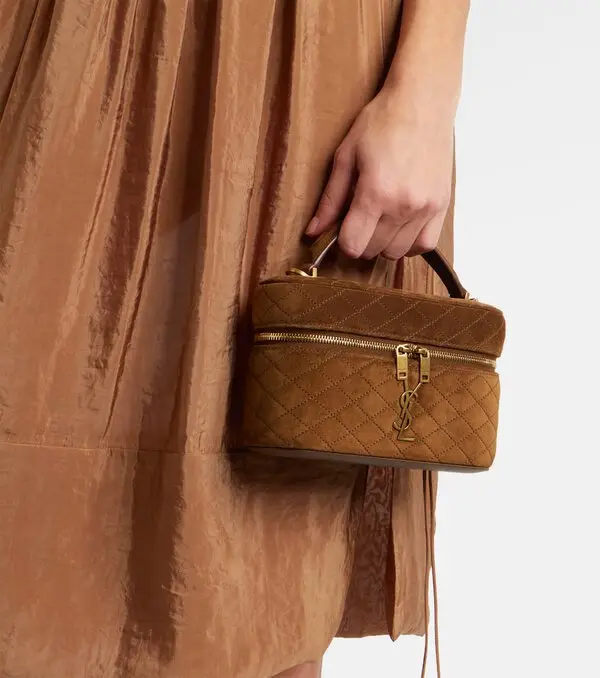 Saint Laurent Gaby Mini Quilted Suede Vanity Bag - Brown