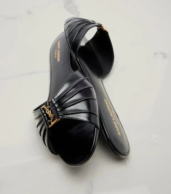 Saint Laurent Cassandre Leather Slides - Black
