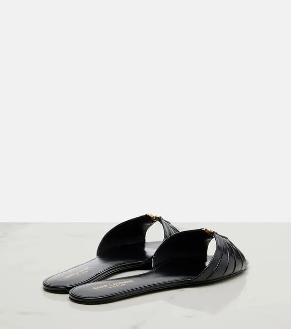Saint Laurent Cassandre Leather Slides - Black