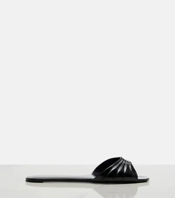 Saint Laurent Cassandre Leather Slides - Black