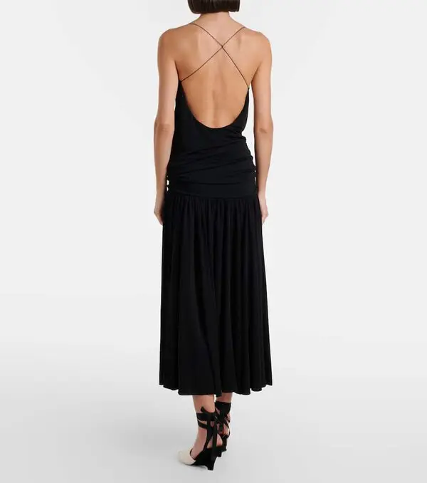 Jacquemus Abiha Gathered Jersey Midi Dress - Black