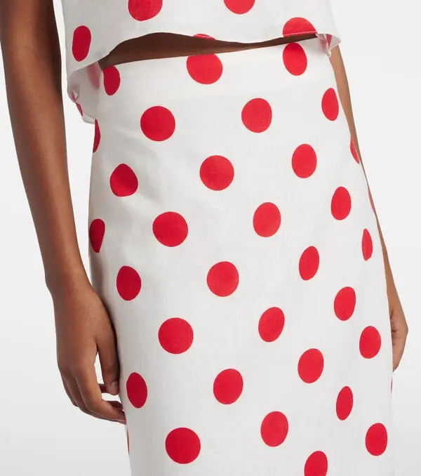 CALA DE LA CRUZ Bruna Polka-dot Linen Maxi Skirt