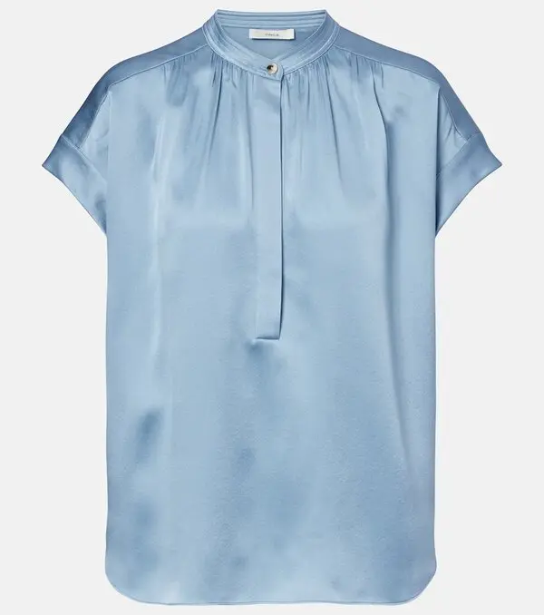 Vince Gathered Silk Satin Blouse