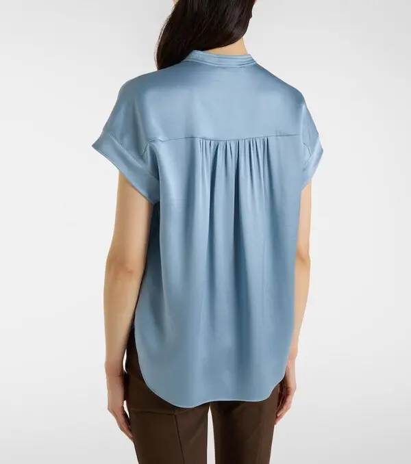 Vince Gathered Silk Satin Blouse