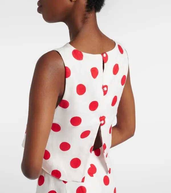CALA DE LA CRUZ Avelino Polka-dot Linen Crop Top