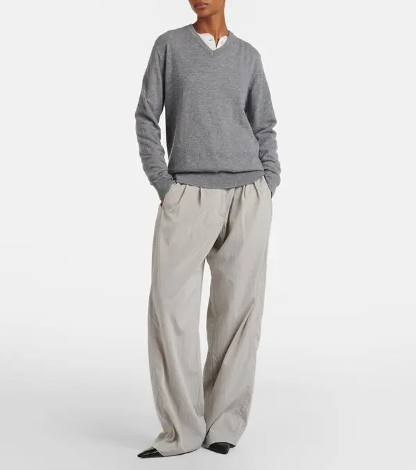 THE ROW Pleated Silk-blend Wide-leg Trousers