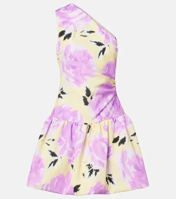PATOU Floral Gathered One-shoulder Faille Minidress - Multicoloured