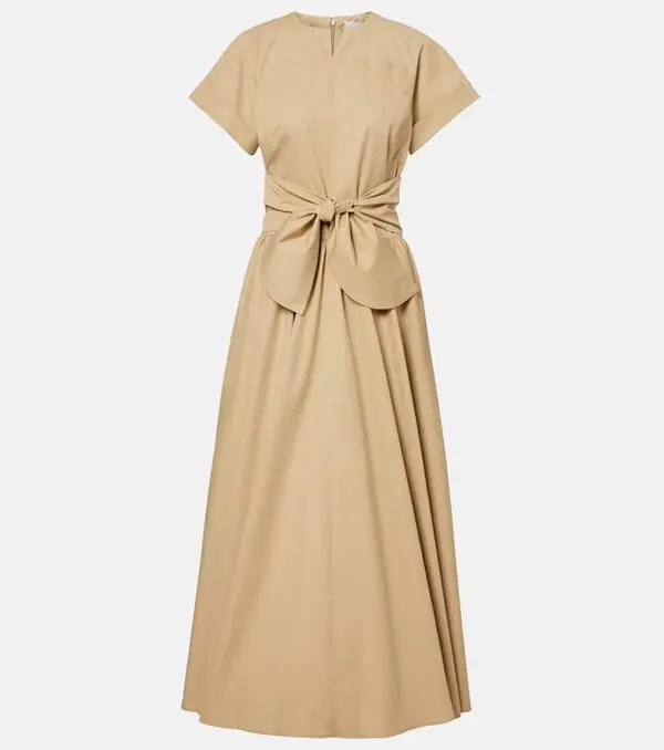 PATOU Gathered Cotton Midi Dress - Beige