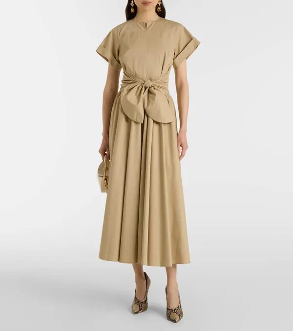 PATOU Gathered Cotton Midi Dress - Beige