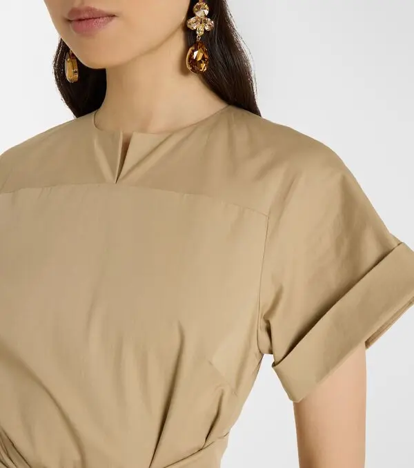 PATOU Gathered Cotton Midi Dress - Beige