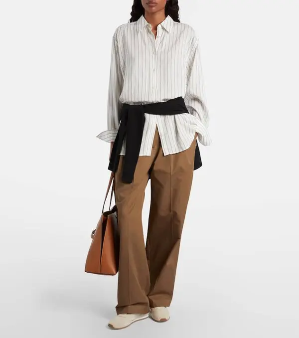TOTEME Pleated Cotton Wide-leg Trousers