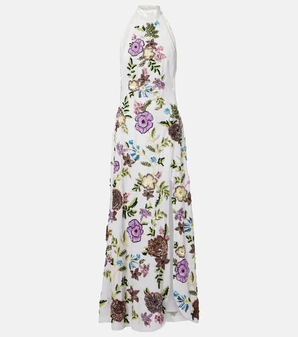 LA FUORI Luminous Flounce Embellished Floral Gown